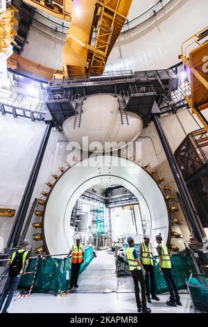 The service gate of the OL3 reactor at the construction site of the ...