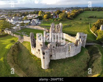An aerial view of the Coity castle in Bridgend County Borough Stock ...