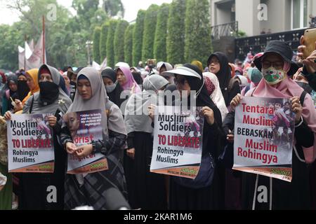 Muslims protest infront of Myanmar Embassy in Jakarta, Indonesia on ...