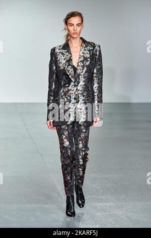 A model walk wearing Antonio Beradi SS18 during the London Fashion Week ...