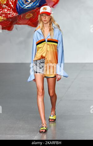 A model walk wearing Fyodor Golan SS18 during the London Fashion Week ...