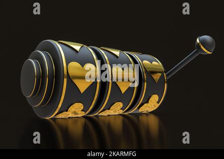 Slot machine, isolated on black background. Slot machine flying above ...