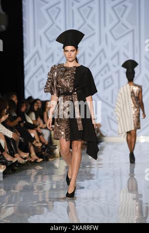 A model showcasing designer ZORAN DOBRIC's creation at the Toronto ...