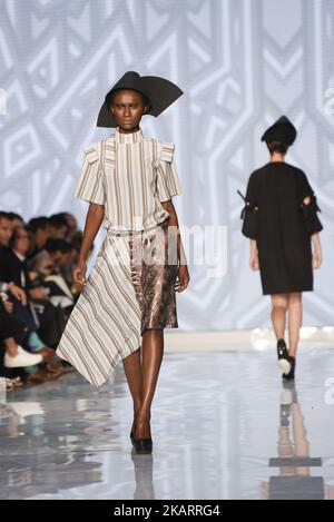 A model showcasing designer ZORAN DOBRIC's creation at the Toronto ...