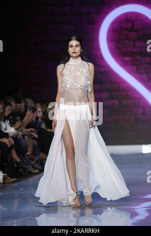 A model showcasing designer STEPHAN CARAS's collection on day three of ...