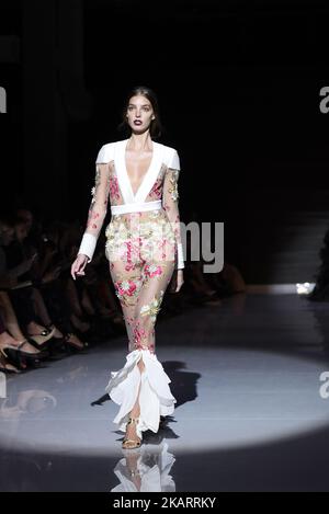 A model showcasing designer STEPHAN CARAS's collection on day three of ...