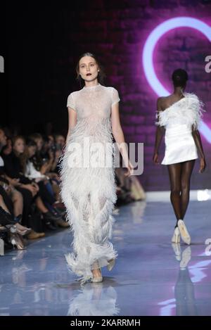 A model showcasing designer STEPHAN CARAS's collection on day three of ...