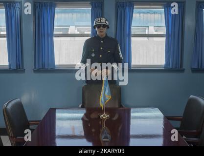 Conference room at Panmunjom on the Korean Demilitarized Zone, DMZ Line ...