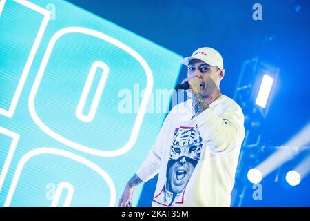 The Italian rapper Fabri Fibra (real name Fabrizio Tarducci) performs ...