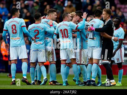 Celta de Vigo players celebrate after Celta's Borja Iglesias scored his ...