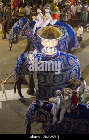 The sacred Buddhist relic casket is carried out by an elephant led by ...
