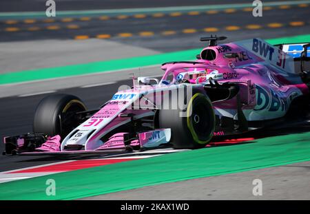 the Force India of Esteban Ocon during the Formula 1 tests at the ...