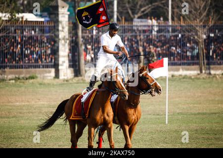 A Nepalese soldier performs horse riding skills during the "Ghodejatra ...