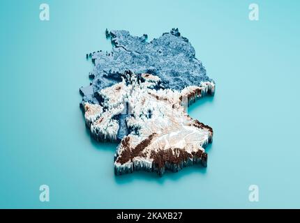 Germany Map Shaded relief Color Height map on the sea Blue Background ...