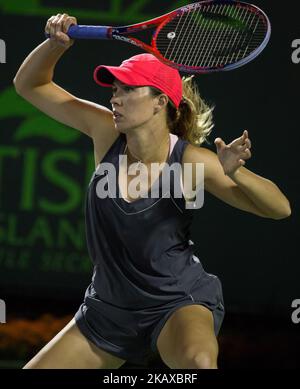 March 29, 2018: Danielle Collins of the United States prepares to serve ...
