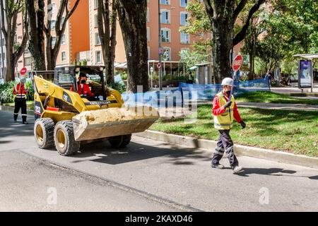 Bogota Colombia,El Chico Calle 93,man men male cutting grass motorized ...