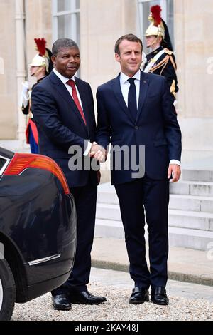 French President Emmanuel Macron and President of Angola Joao Lourenco ...