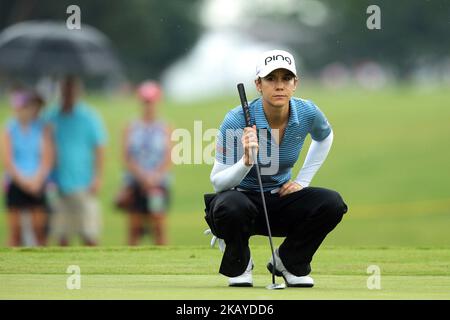 GRAND RAPIDS, MI - JUNE 16: LPGA golfer Charley Hull blows smoke from ...