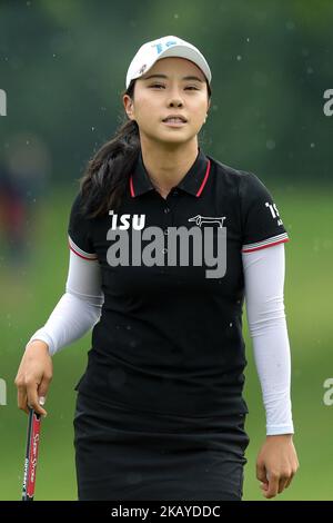 GRAND RAPIDS, MI - JUNE 16: LPGA golfer Charley Hull blows smoke from ...