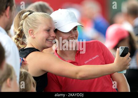 GRAND RAPIDS, MI - JUNE 16: LPGA golfer Charley Hull blows smoke from ...