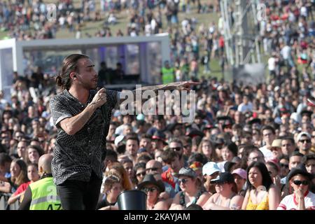 Portuguese singer Diogo Picarra performs at the Rock in Rio Lisboa 2018 ...