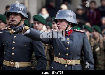 Osorno, Chile. 9 July 2018. Women soldiers, members of the Mountain ...