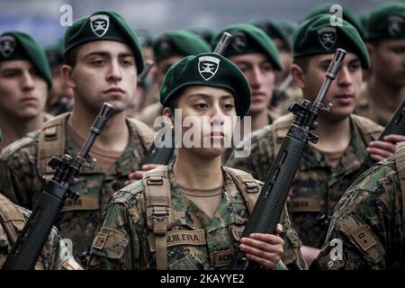 Osorno, Chile. 9 July 2018. Women soldiers, members of the Mountain ...