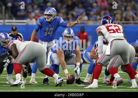 New York Giants guard Jake Kubas (63) reacts after an NFL football game ...