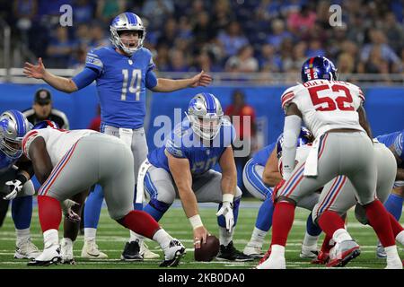 New York Giants guard Jake Kubas (63) reacts after an NFL football game ...