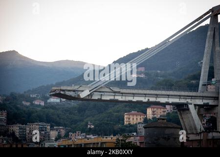 A picture shows the collapsed Morandi motorway bridge in Genoa on ...