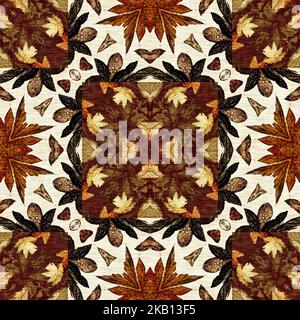 Autumn leaf quilt style vintage seamless pattern. Homely cottage core ...