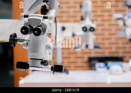 Professional microscope at technology exhibition, trade show Stock ...
