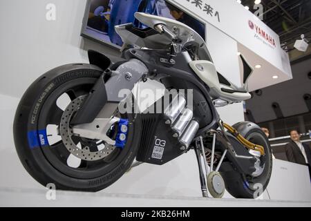 A concept motorcycle with autonomous capabilities balances itself at ...