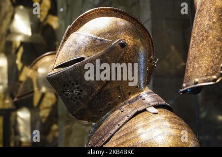 England, London, Tower of London. A suit of medieval armour on display ...