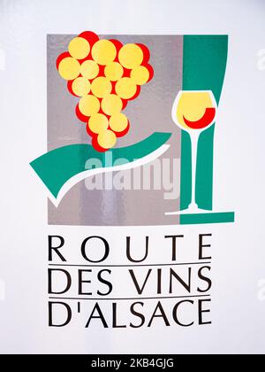 A sign and a symbol of Route des vins in Alsace, France. English ...