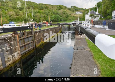 Crinan Basin, Crinan Canal Near Oban Scotland. Lock gates showing ...