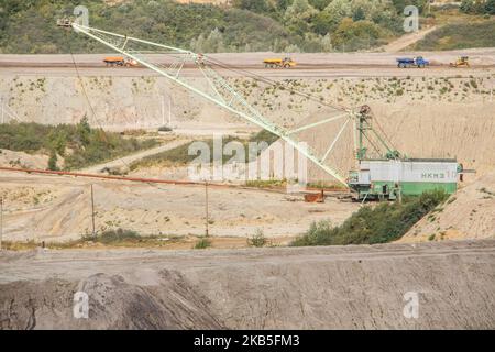 Giant digger on the amber open pit mine area, on the largest in the ...