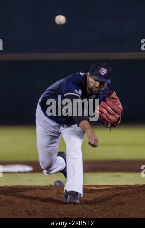 Luis Rodriguez of Tigres de Quintana Roo #30 pitches against of Diablos ...