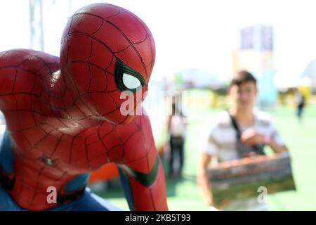 A Spider-Man figure is pictured during the Comic Con Portugal 2019 on ...