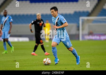 Nam Tae-hee pushes forward during Al Sadd v Umm Salal in the QNB Stars ...
