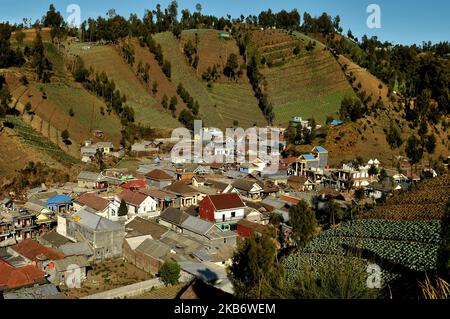 Ranu Pani Village is surrounded by agricultural hills in Lumajang, East ...