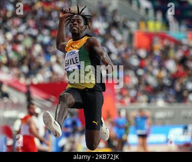 Tajay Gayle in the long jump at the Doha 2019 World Athletics ...