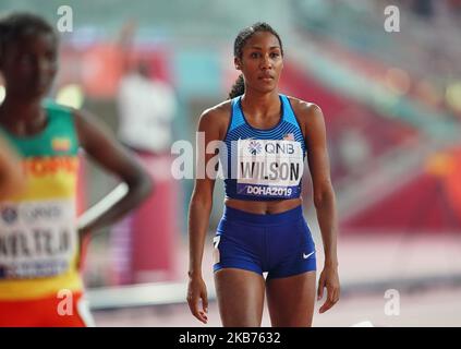 Ajee Wilson competing in the 800 meters of the 2020 Tokyo Olympics ...