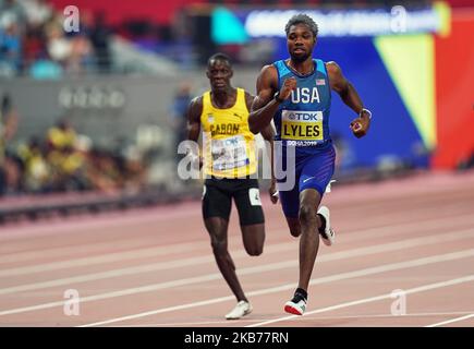 Noah Lyles of United States competing in the 200 meter for men during ...