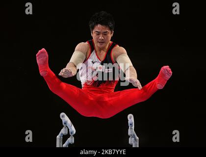 Yuya Kamoto of Japan during parallel bars for men at the 49th FIG ...