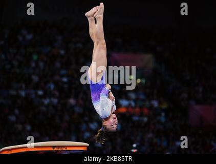 Qi Qi of China during vault for women at the 49th FIG Artistic ...
