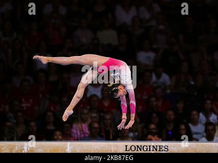 October 13, 2019: Shijia Li of China competing in balance beam for ...