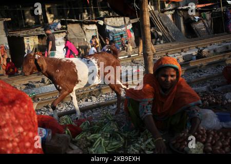 Vendor seen preparing semi-rotten onion to sell in a market of a low ...
