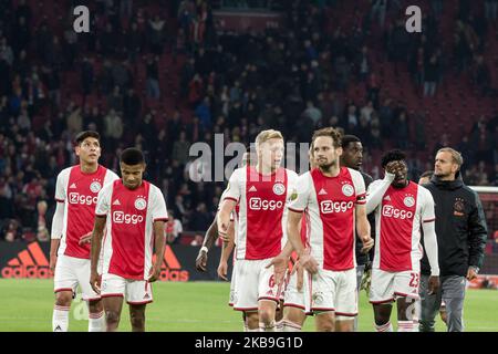players of Ajax celebrate after winning a female soccer game between Ajax Amsterdam vrouwen and ...