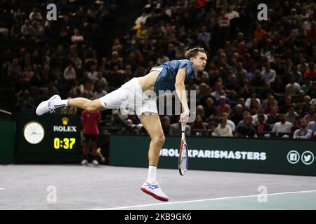 Russia's Daniil Medvedev serves against Serbia's Dusan Lajovic in their ...